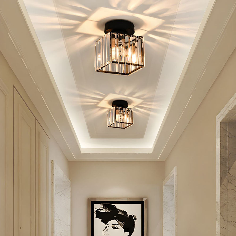 Homwarmy Luxury Crystal Black Cube Hallway Ceiling Light Glass Ceiling Lamp