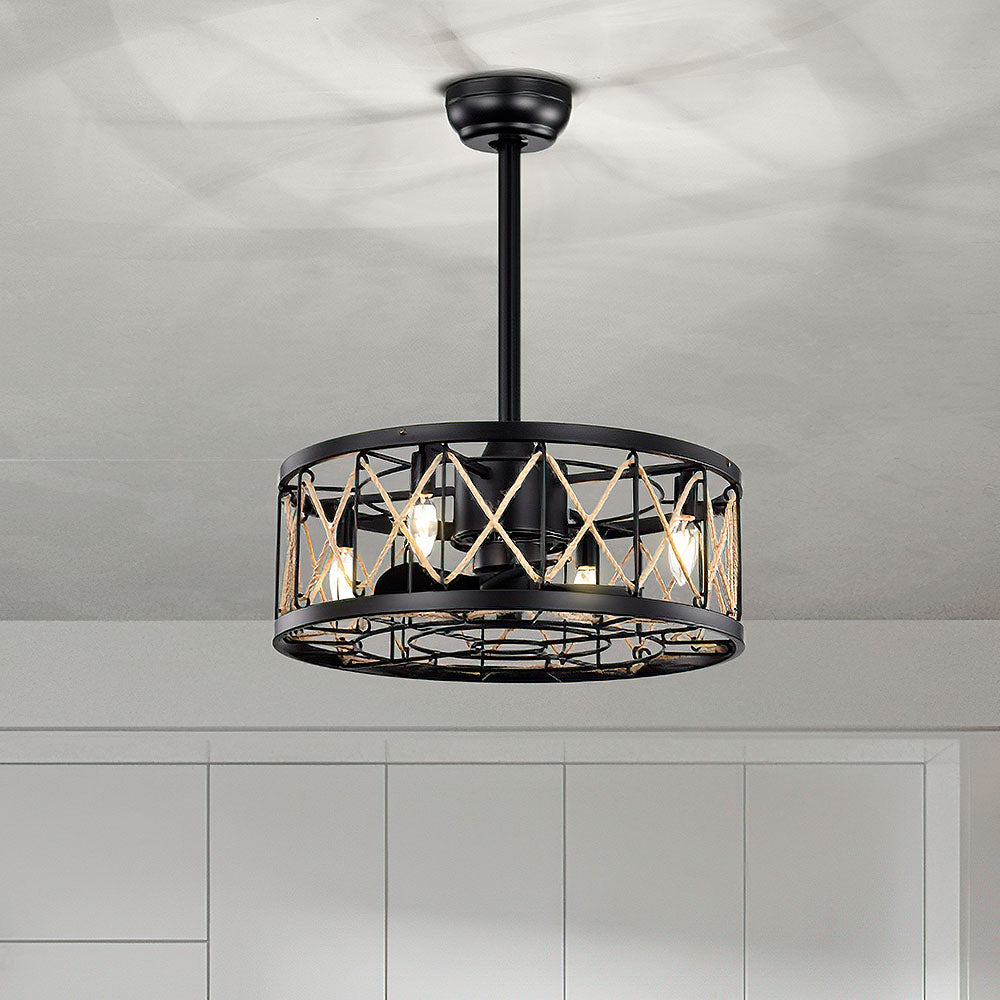 Homwarmy Semi Flush Rope Ceiling Fan With Light And Remote For Living Room