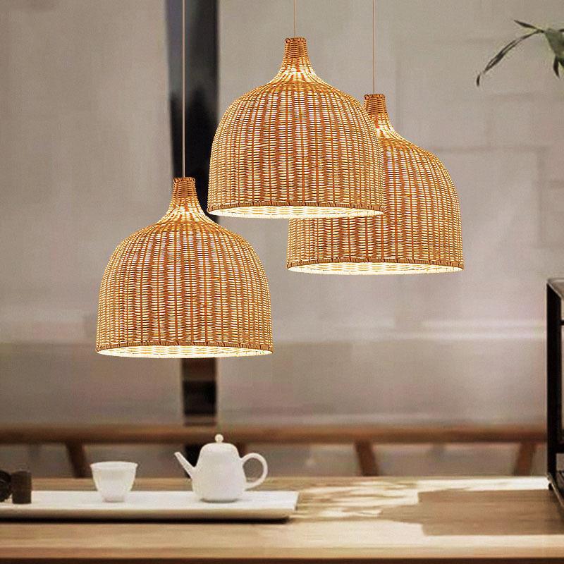 Homwarmy Woven Natural Rattan Hanging Basket Light Fixture For Dining ...